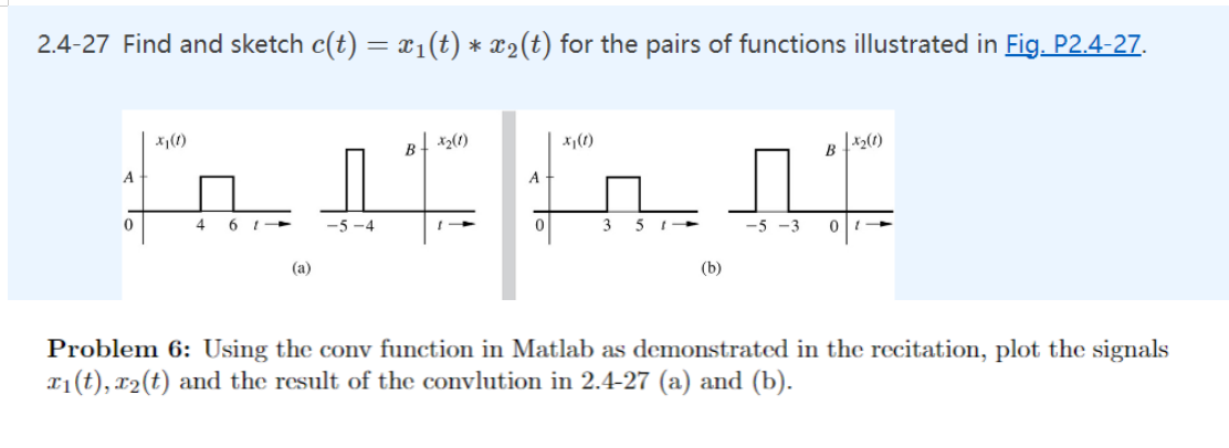 Solved 2.4-27 Find and sketch c(t)=x1(t)∗x2(t) for the pairs | Chegg.com