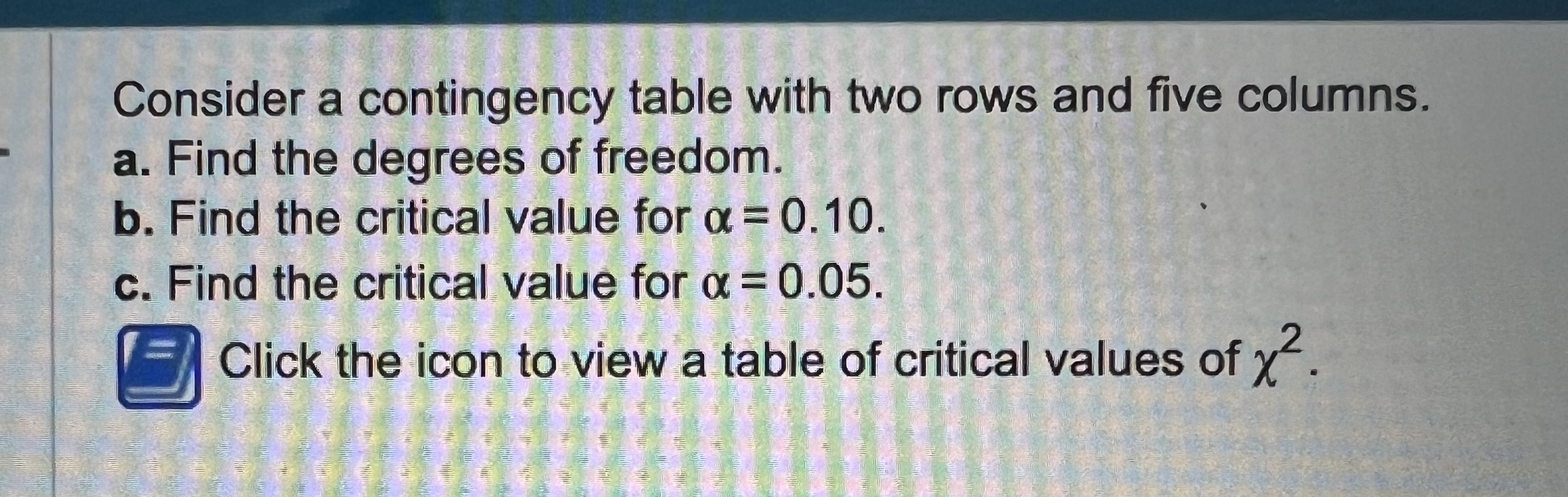 Solved Consider a contingency table with two rows and five | Chegg.com