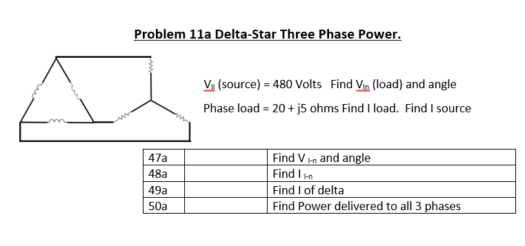 Solved Problem 11a Delta-Star Three Phase Power. Vu (source) | Chegg.com