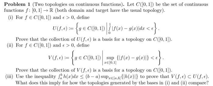 Solved Problem 1 (Two topologies on continuous functions). | Chegg.com