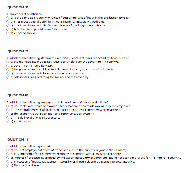 Solved QUESTION 38 38. The concept of efficiency O a) is the | Chegg.com