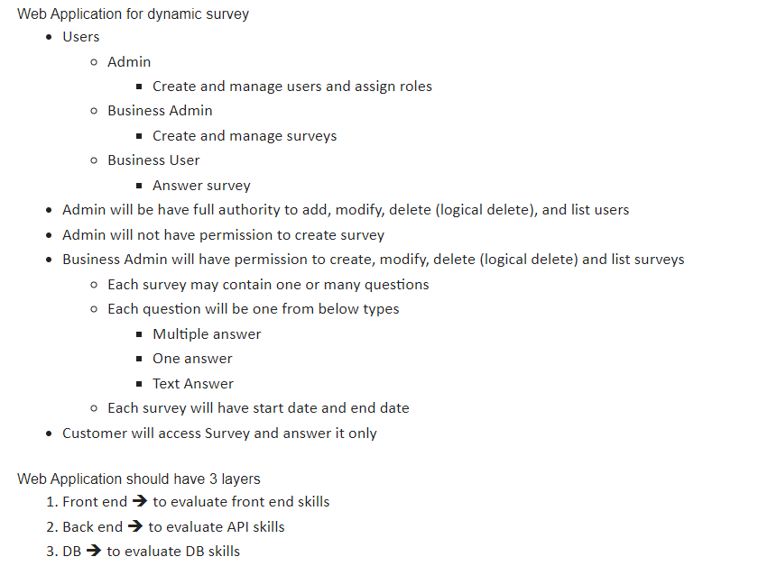 Solved Web Application for dynamic survey • Users o Admin • | Chegg.com