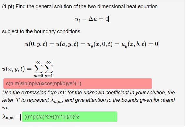 Solved (1 pt) Solve the two-dimensional wave | Chegg.com