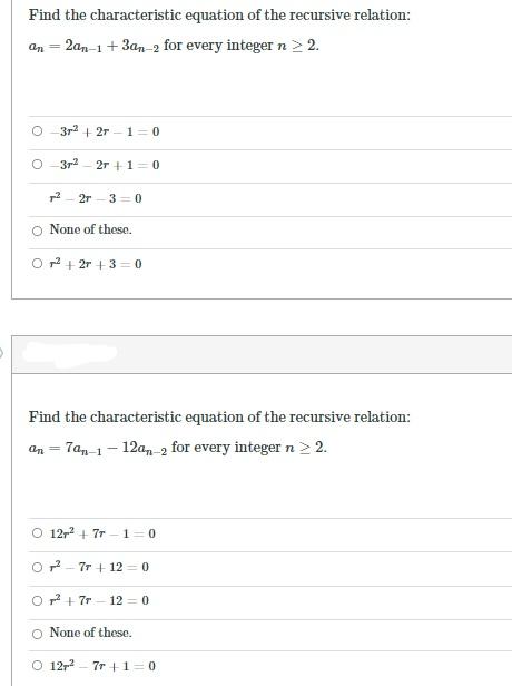 Solved Find the characteristic equation of the recursive | Chegg.com