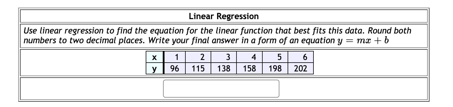 Solved Linear Regression Use linear regression to find the | Chegg.com