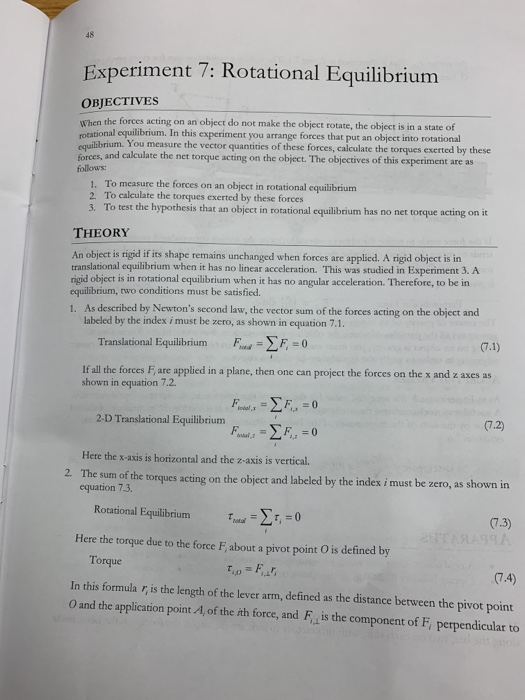 Solved 48 Experiment 7: Rotational Equilibrium OBJECTIVES | Chegg.com