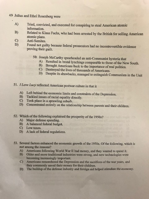 Solved 49 Julius and Ethel Rosenberg were A) Tried, | Chegg.com