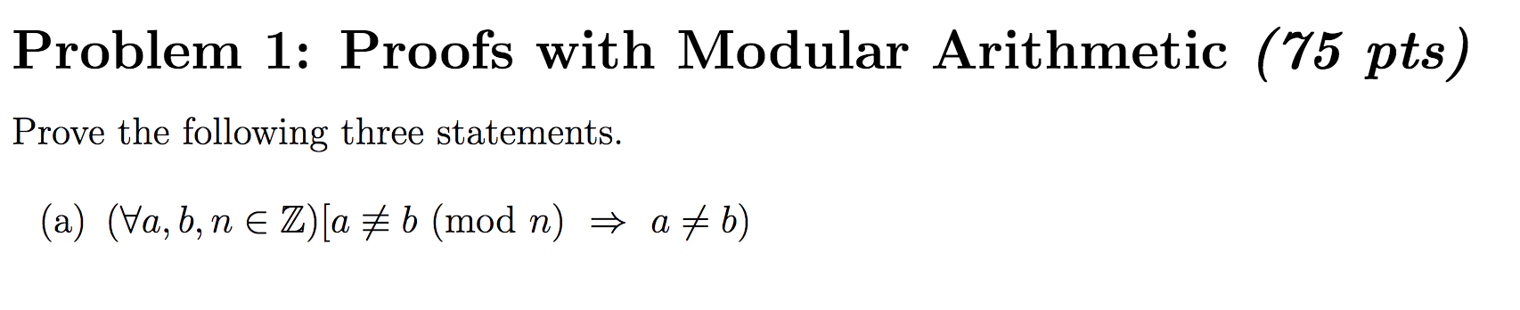 Solved Problem 1: Proofs with Modular Arithmetic (75 pts) | Chegg.com