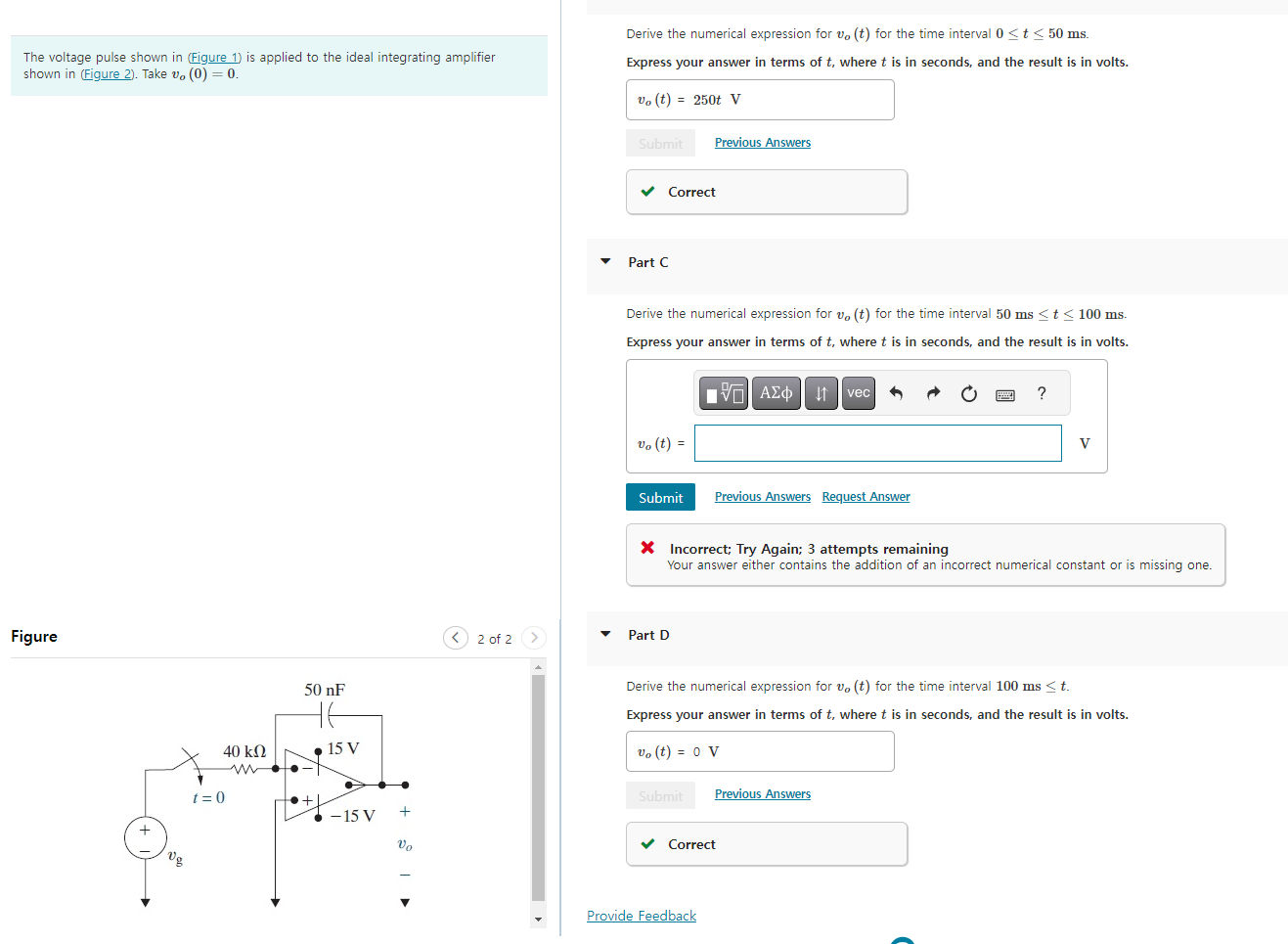 Solved The voltage pulse shown in (Figure 1) is applied to | Chegg.com