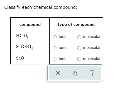 Solved Classify each chemical compound: compound type of | Chegg.com