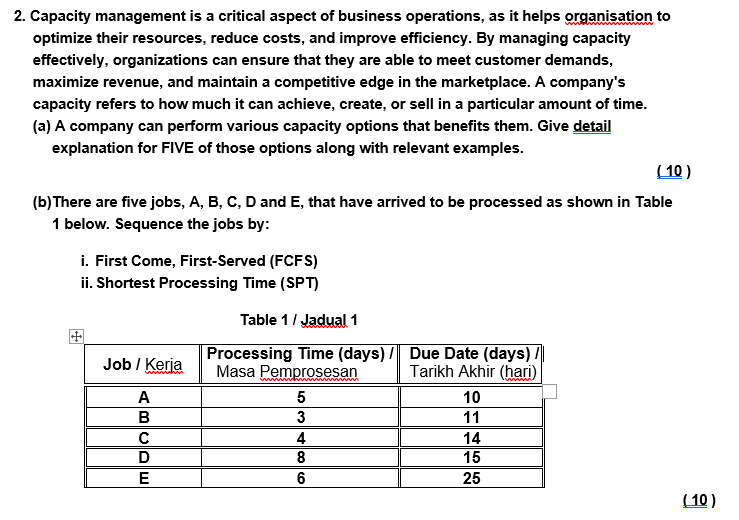Solved 2. Capacity management is a critical aspect of | Chegg.com