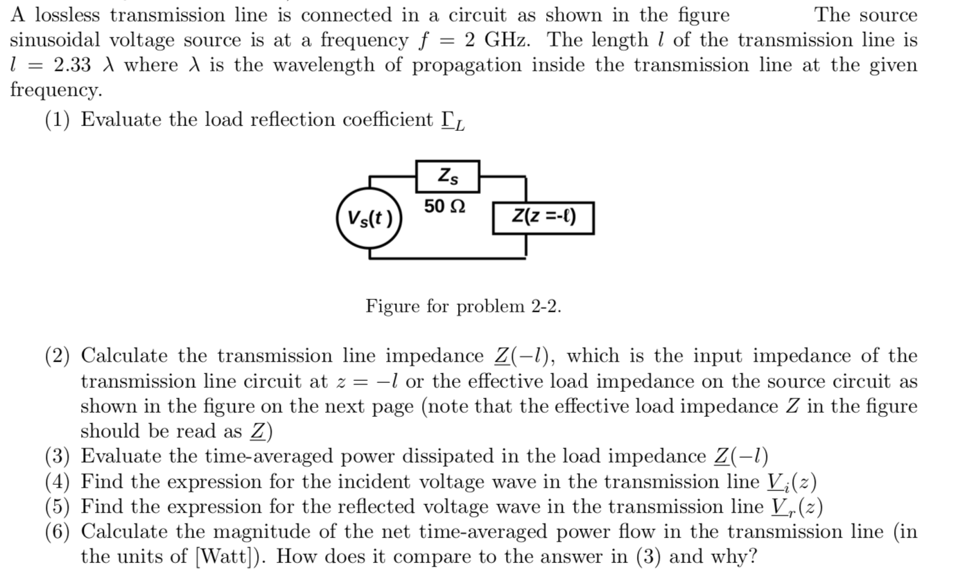 Solved A lossless transmission line is connected in a | Chegg.com