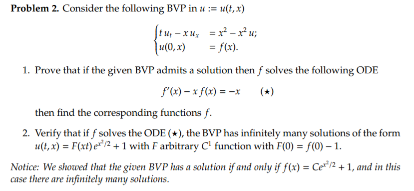 Solved Problem 2. Consider the following BVP in u := u(t, x) | Chegg.com