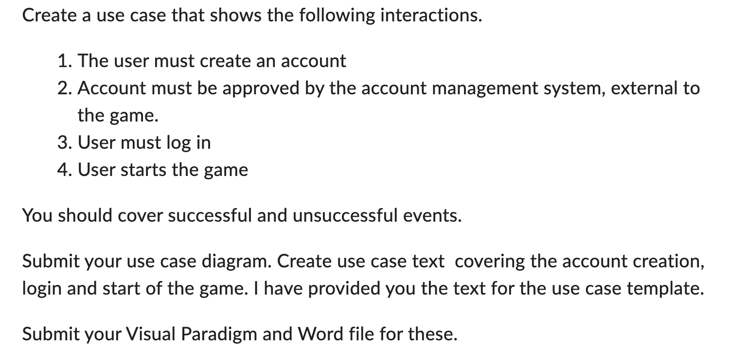Solved Create a use case that shows the following | Chegg.com