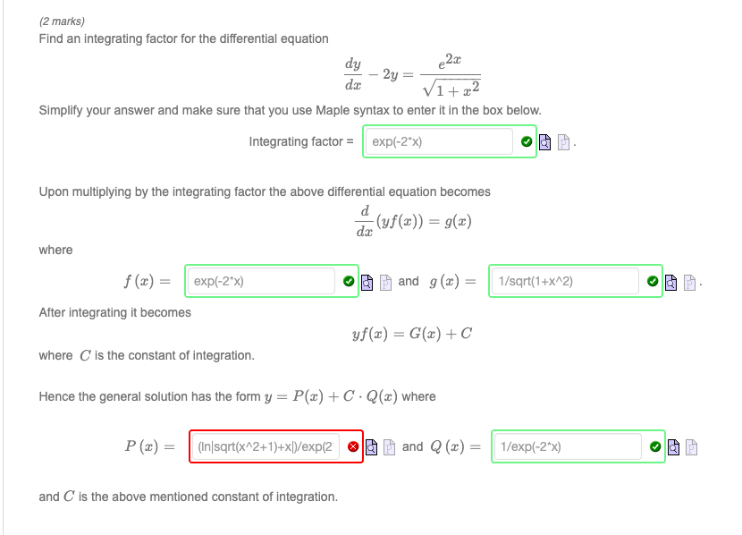 Solved (2 marks) Find an integrating factor for the | Chegg.com