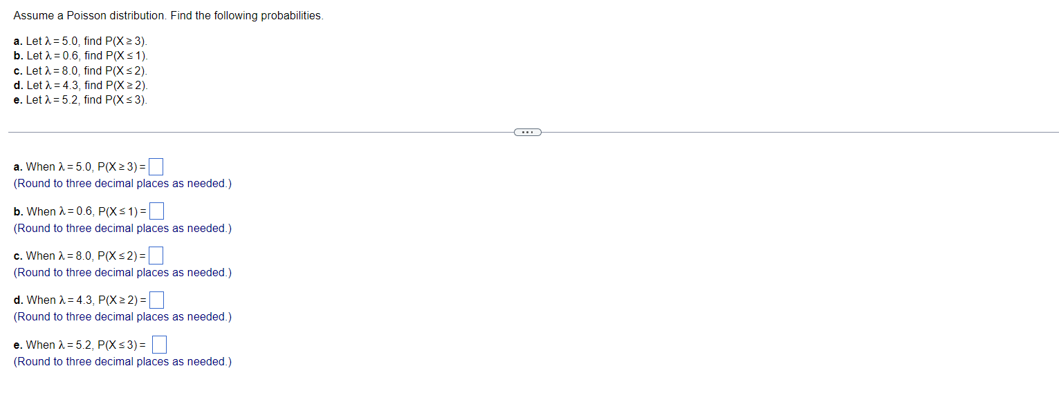 Solved Assume a Poisson distribution. Find the following | Chegg.com