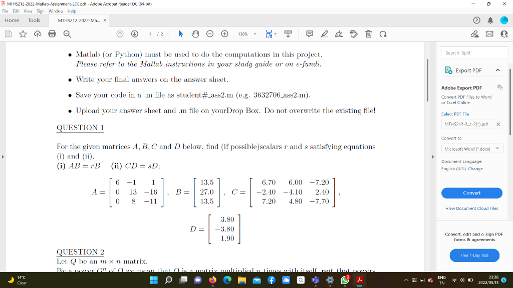 Solved MIHS212-2022-Matlab-Assignment-2(1).pdf - Adobe | Chegg.com
