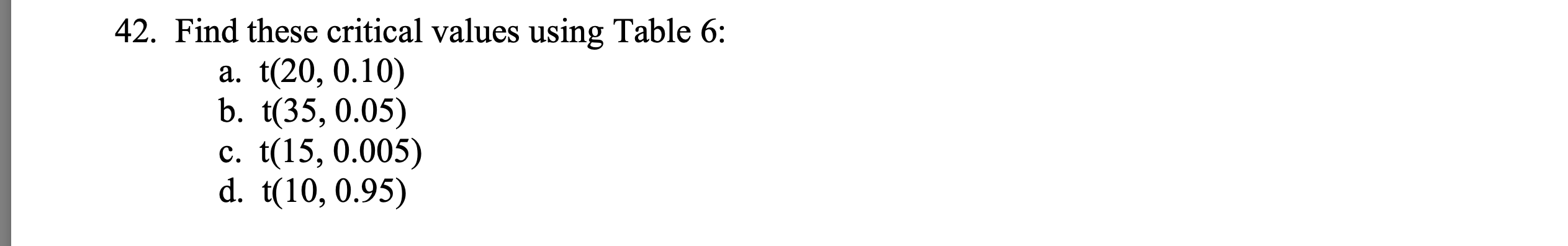 Solved 42. Find these critical values using Table 6: a. | Chegg.com