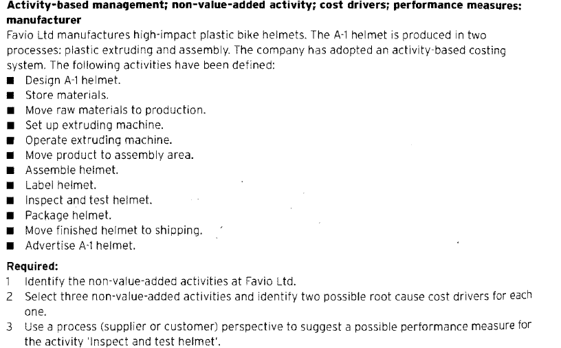 Solved Activity-based management; non-value-added activity; | Chegg.com