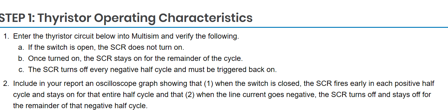 Solved STEP 1: Thyristor Operating Characteristics 1. Enter | Chegg.com