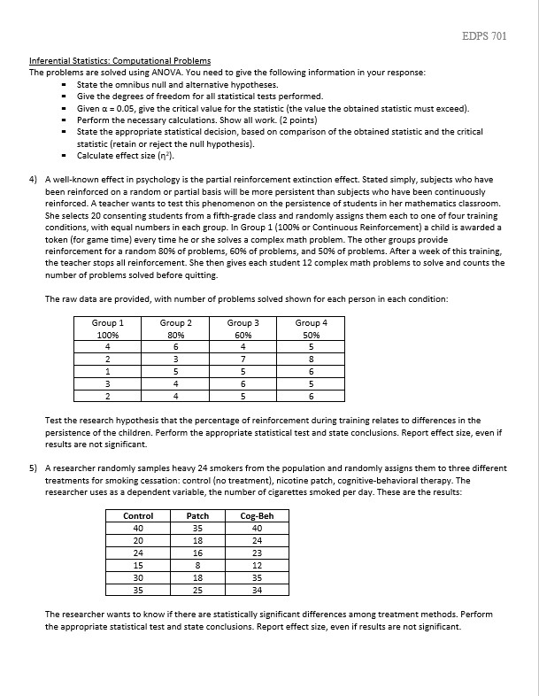 Solved Inferential Statistics: Computational ProblemsThe | Chegg.com