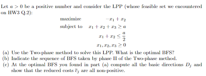Let a>0 be a positive number and consider the LPP | Chegg.com