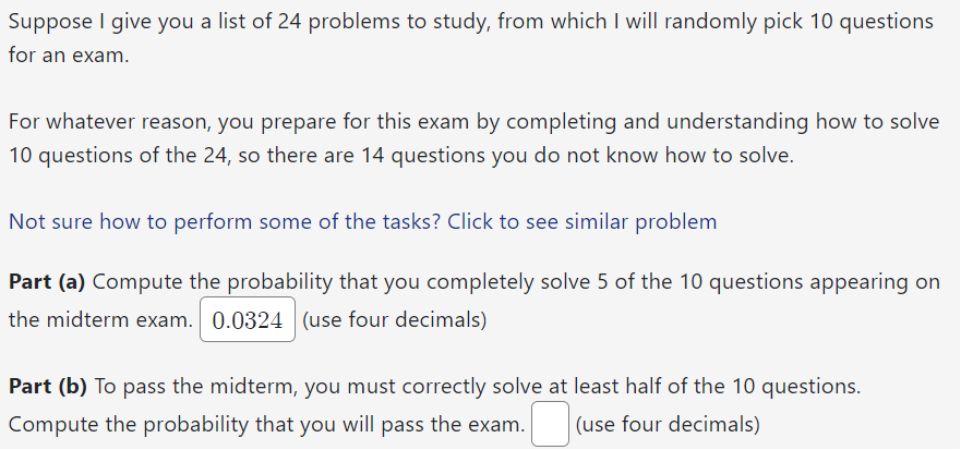Solved Suppose I give you a list of 24 problems to study, | Chegg.com