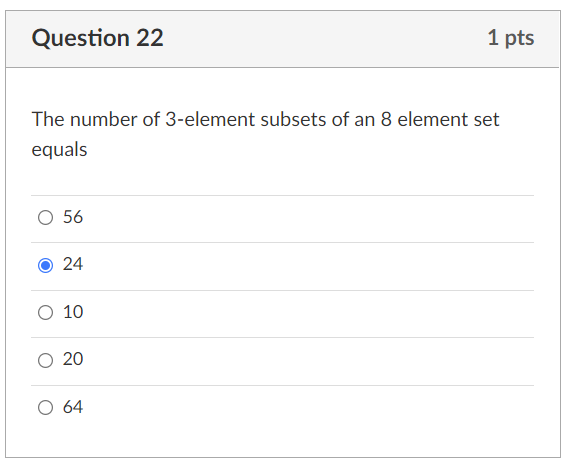 Solved Question 22 1 pts The number of 3-element subsets of | Chegg.com