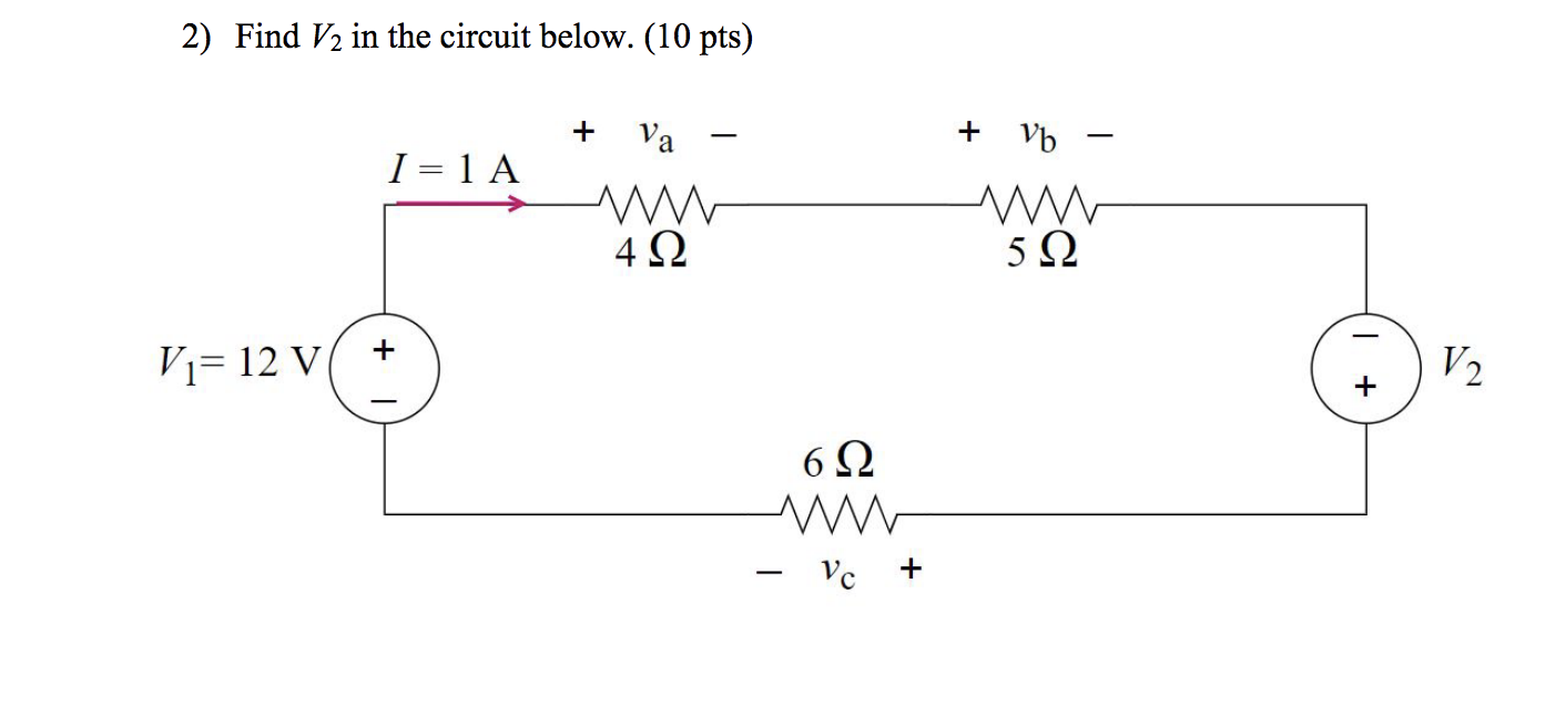 Solved 2) Find V2 in the circuit below. (10 pts) + Va + Vb I | Chegg.com