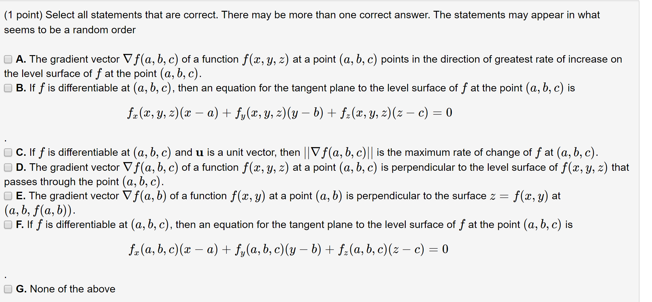 Solved (1 point) Select all statements that are correct. | Chegg.com