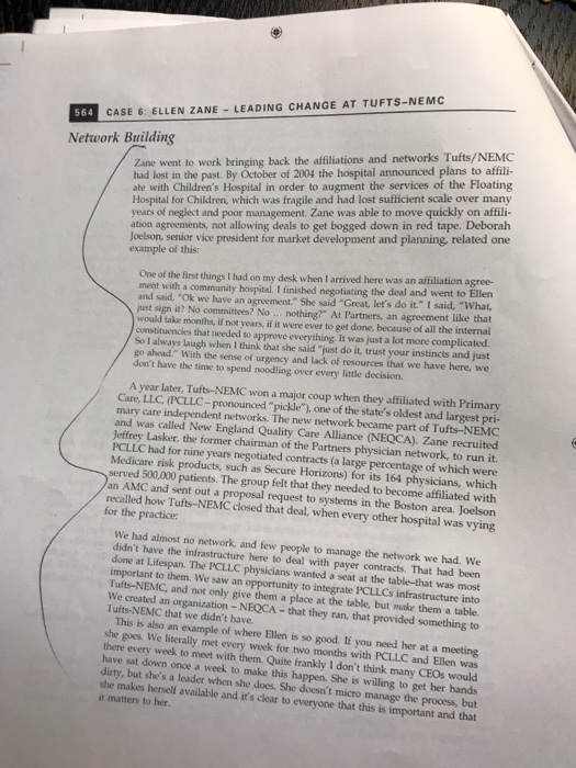Solved 6 CASE Ellen Zane - Leading Change at Tufts-NEMC It | Chegg.com