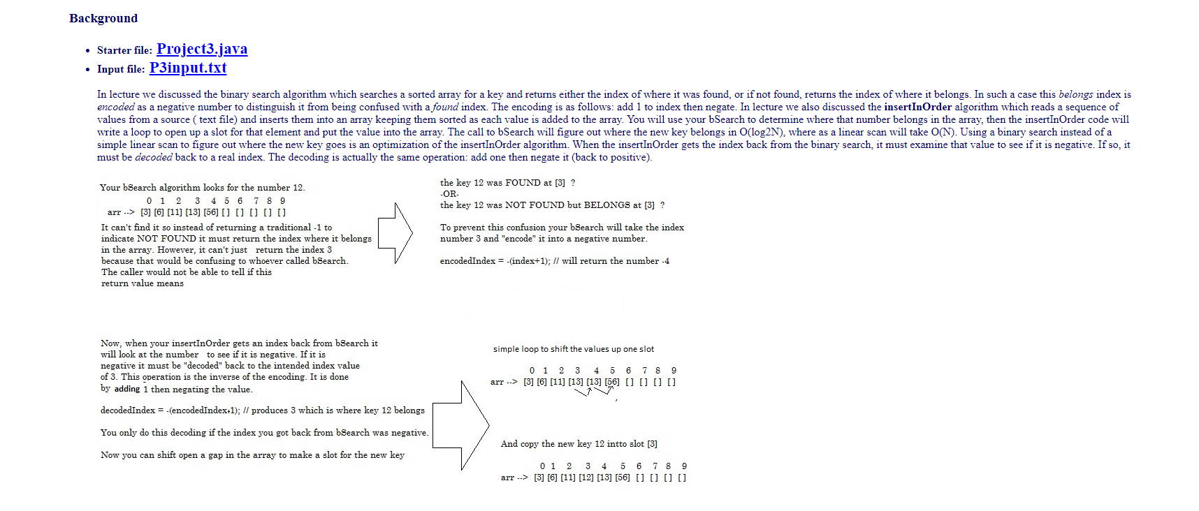 /* Project3.java InsertInOrder with bSearch | Chegg.com