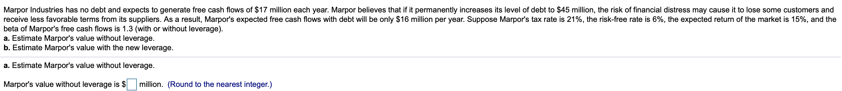 Solved Marpor Industries has no debt and expects to generate | Chegg.com