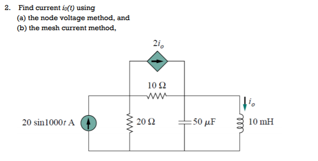 Solved 2. Find current io(t) using (a) the node voltage | Chegg.com