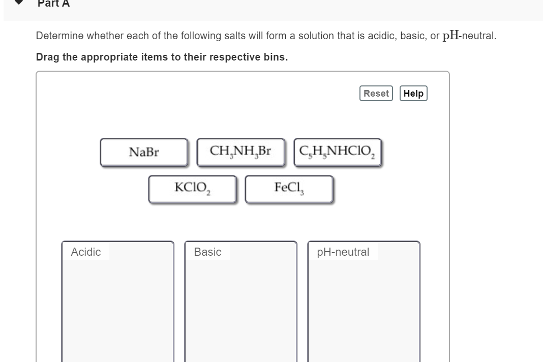 Solved Part A Determine whether each of the following salts | Chegg.com