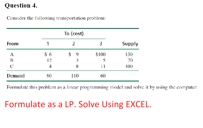 Solved Question 4. Consider the following transportation | Chegg.com