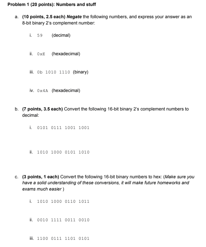 Solved Problem 1 (20 points): Numbers and stuff (10 points, | Chegg.com