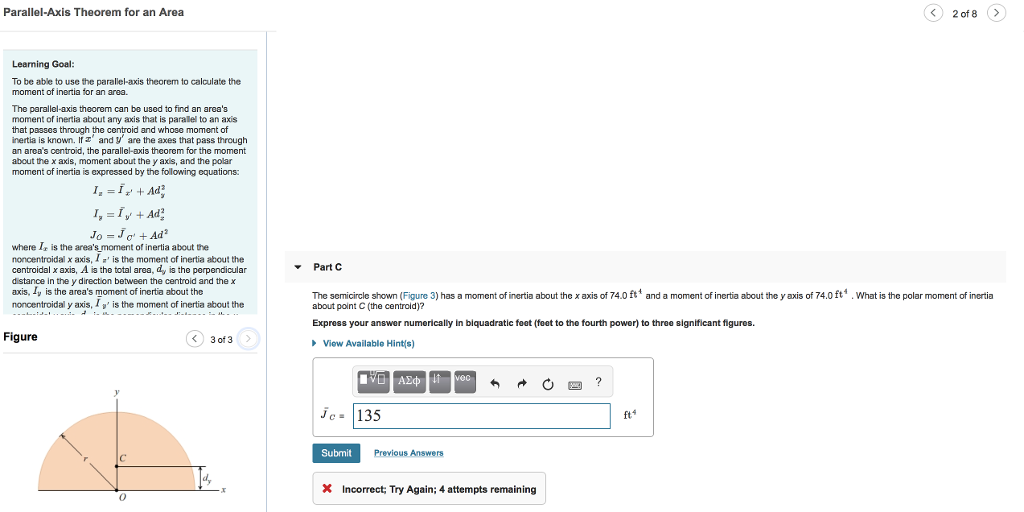 Solved Parallel-Axis Theorem for an Area 2 of 8 > Learning | Chegg.com