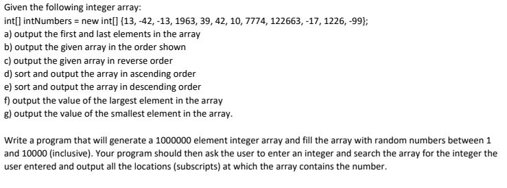 Solved Given The Following Integer Array Int Intnumbers