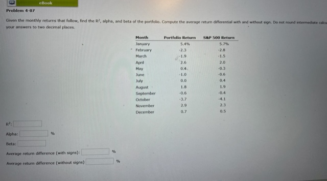 Solved Given the monthly returns that follow, find the R2, | Chegg.com