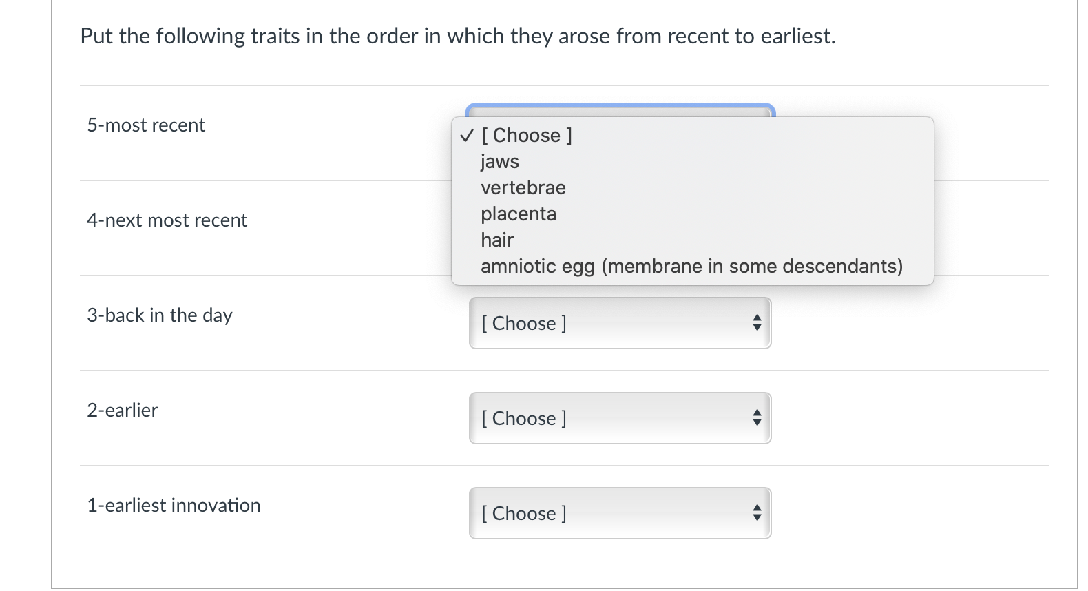 Solved Put the following traits in the order in which they | Chegg.com