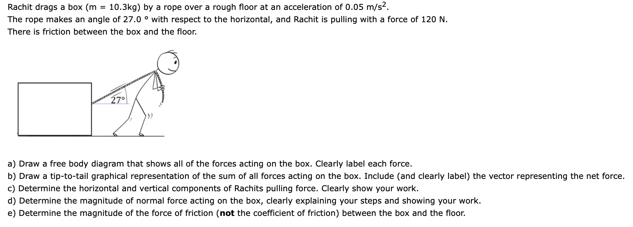 Solved Rachit drags a box (m = 10.3kg) by a rope over a | Chegg.com