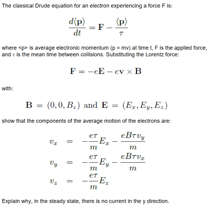Solved The classical Drude equation for an electron | Chegg.com