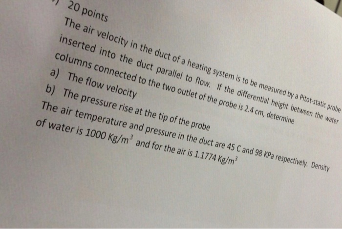 Solved The air velocity in the duct of a heating system is | Chegg.com