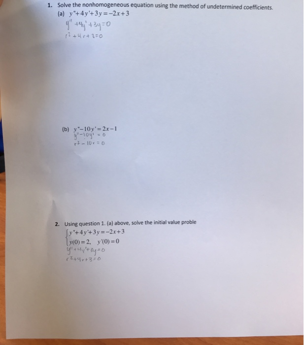 Solved Solve the nonhomogeneous equation using the method of | Chegg.com