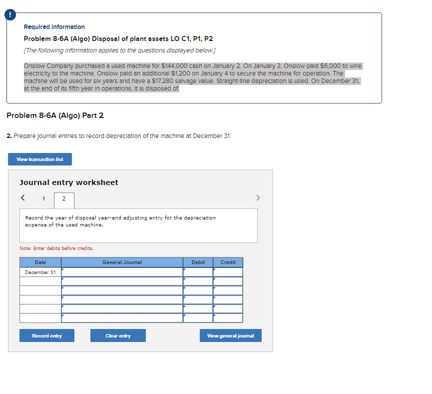 Solved Required Information Problem 8-6A (Algo) Disposal of | Chegg.com
