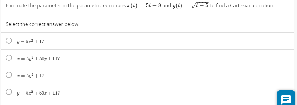 Solved Eliminate the parameter in the parametric equations | Chegg.com