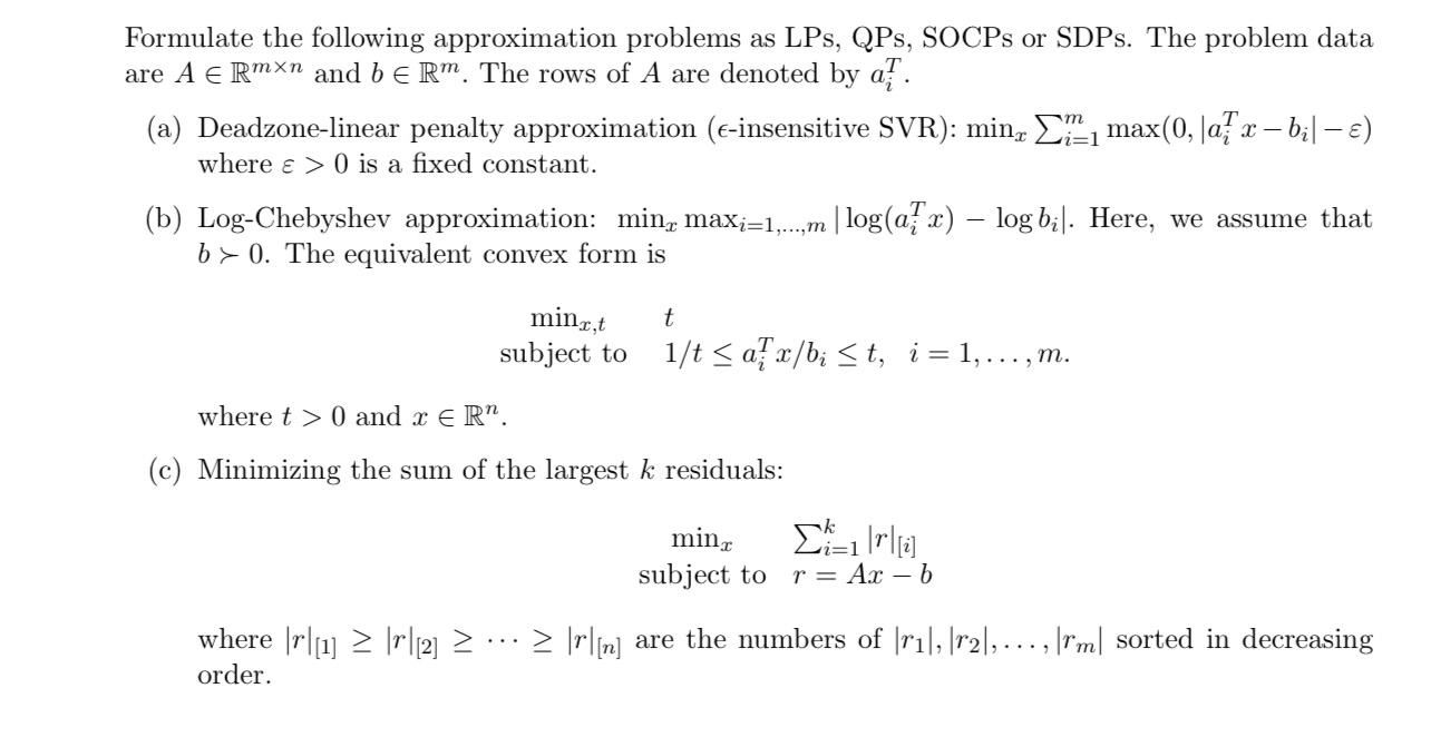 Solved Formulate the following approximation problems as | Chegg.com