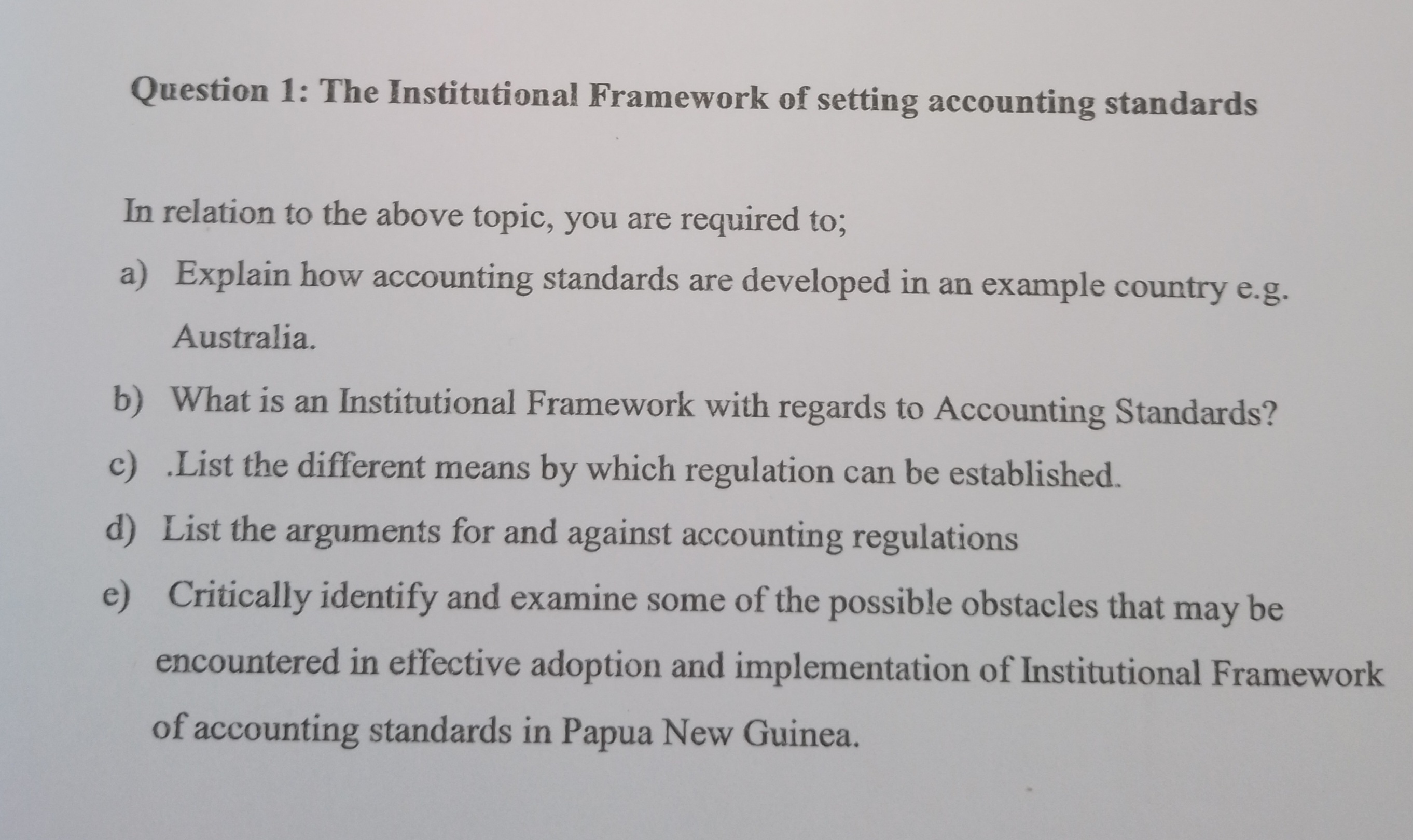 Solved Question 1: The Institutional Framework of setting | Chegg.com