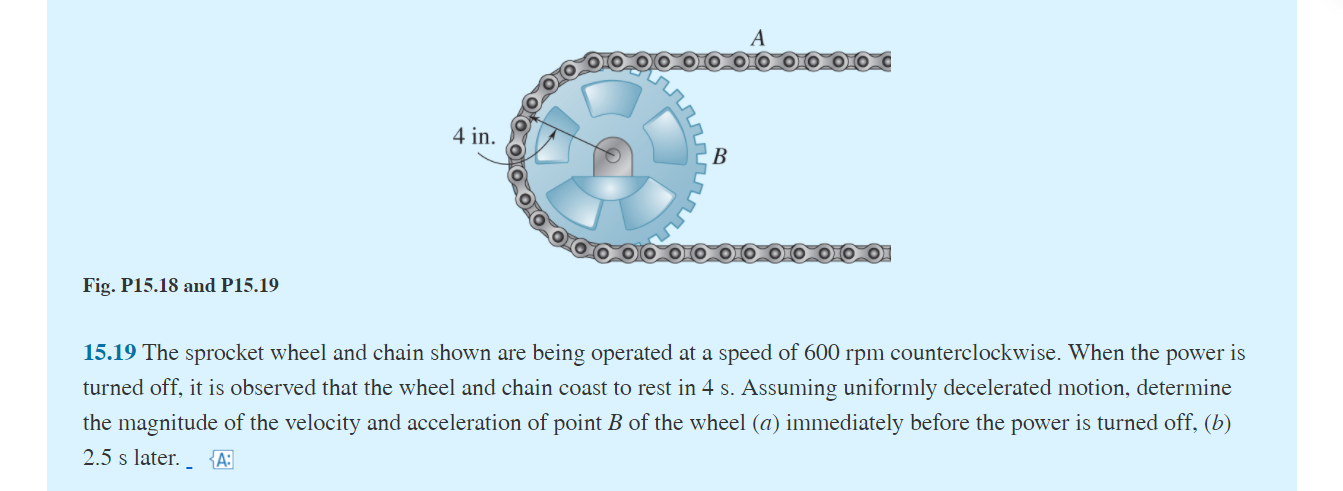 Solved 4 in. B 0 Fig. P15.18 and P15.19 15.19 The sprocket | Chegg.com